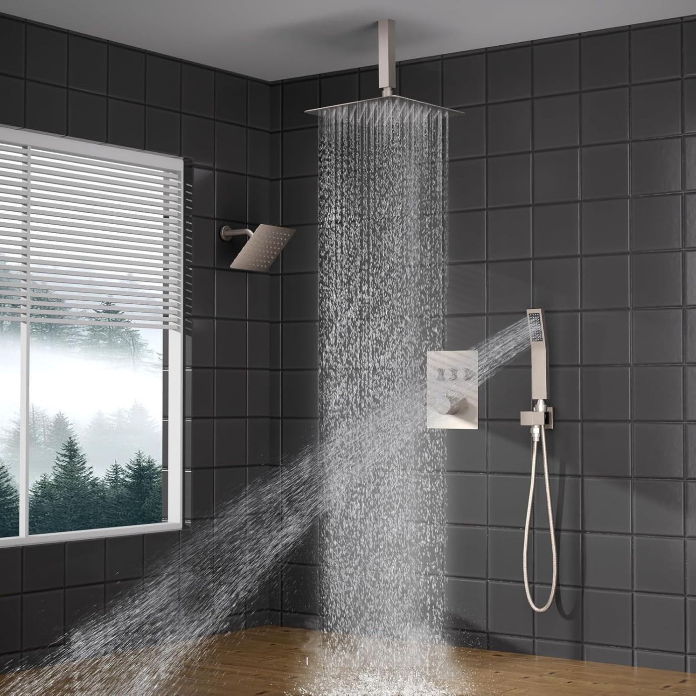 Bostingner 12" Dual Head Thermostatic Shower with 8" Rainfall Showerhe