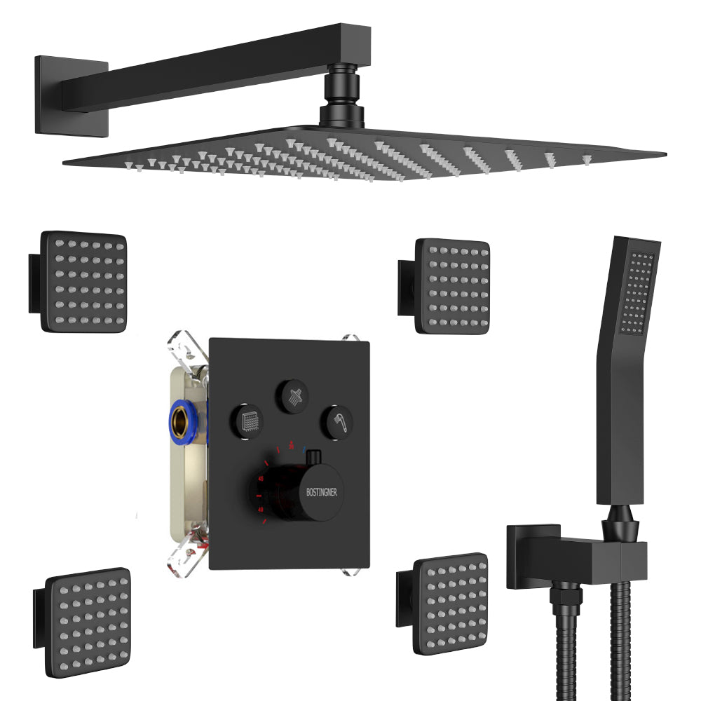 Bostingner 16 Inch Thermostatic Shower System With Adjustable Flow Sho